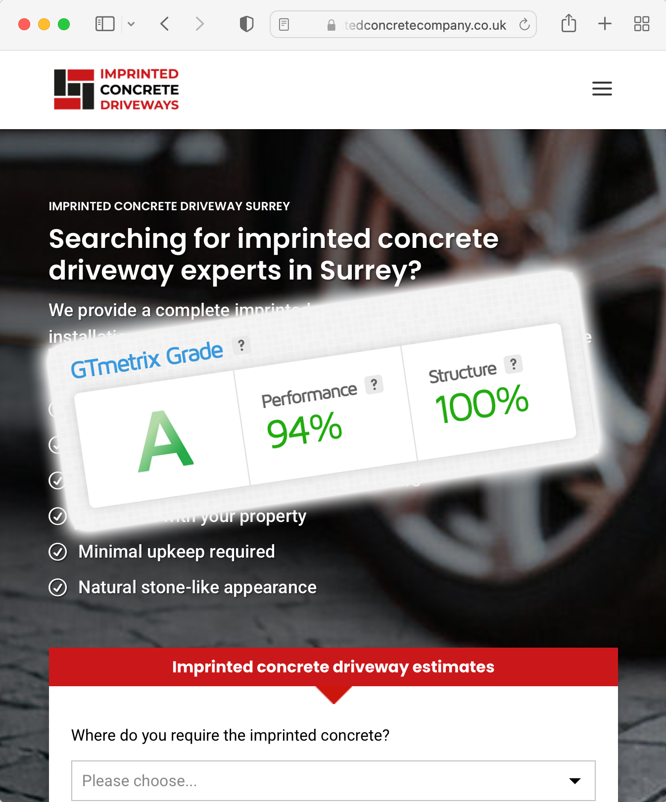 Imprinted Concrete Website Speed Optimisation Success